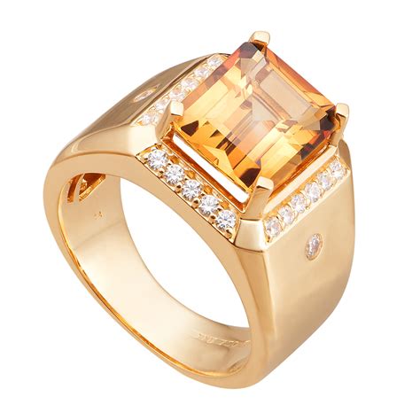Mens Rings 18 Carats Gold Encrusted With Citrine Stones Art Stone