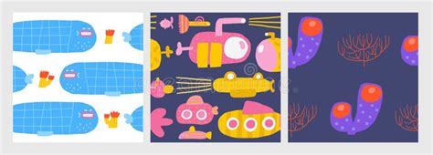 Cute Underwater Sea Seamless Pattern Stock Vector Illustration Of