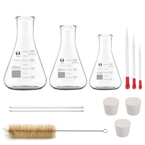 Jesstolo Glass Erlenmeyer Flask Set 3pcs Graduated Borosilicate Glass Heavy Wall Flask With