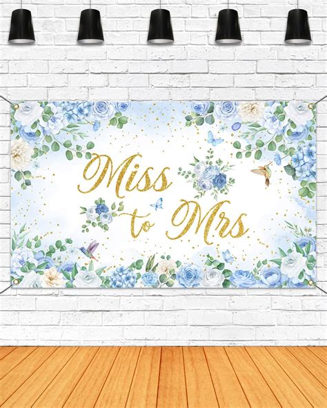 Mocsicka Miss To Mrs Banner Blue Floral Gold Dots Bridal