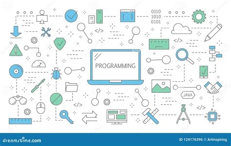 Programming Concept Idea Of Working On The Computer Stock Vector