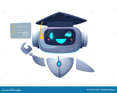 Virtual Assistant Adorable Robot Or Online Bot Wearing Graduation Cap