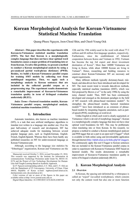 Pdf Korean Morphological Analysis For Korean Vietnamese Statistical