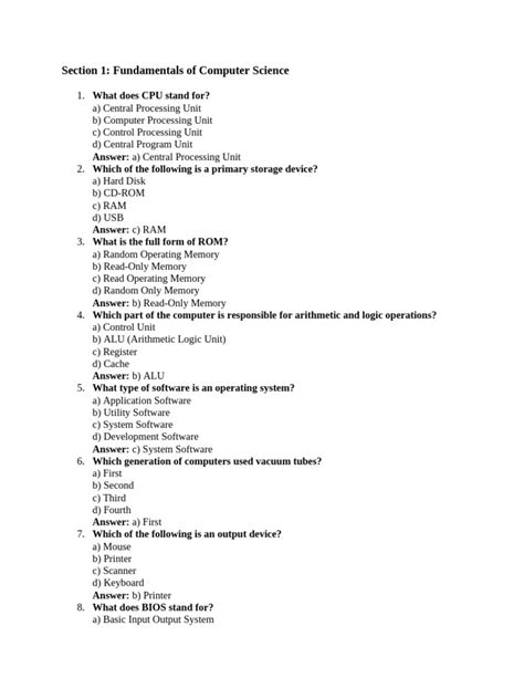 Computer Mcqs Pdf Computer Data Storage Bios