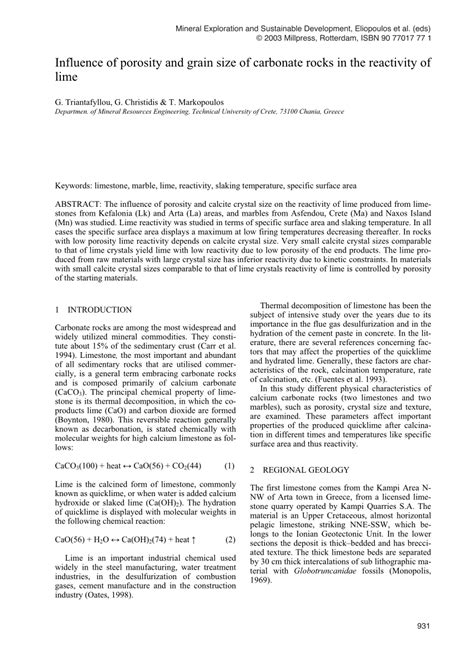 Pdf Influence Of Porosity And Grain Size Of Carbonate Rocks In The Reactivity Of Lime