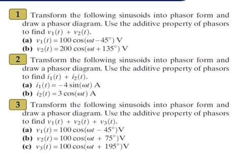 solved 1 transform the following sinusoids into phasor form
