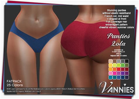 Second Life Marketplace Vannies Panties Lola Fatpack Bom And Applier Huds