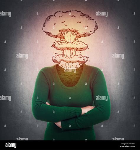Surreal Young Woman Head Explosion Mental State Problems As Nuclear
