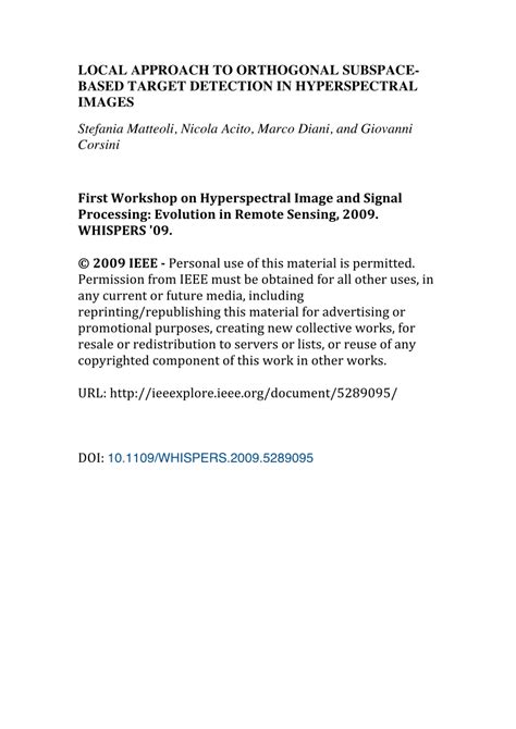 Pdf Local Approach To Orthogonal Subspace Based Target Detection In