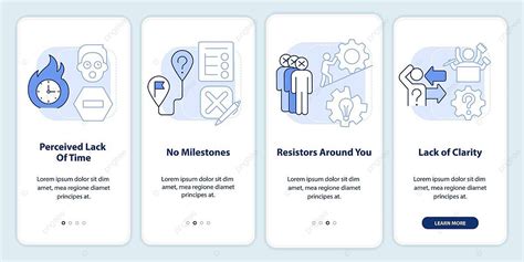 Onboarding Mobile App Screen In Light Blue Depicting Obstacles To Change Management Vector