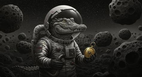 Crocodile Astronaut Navigating Asteroid Field Stock Illustration Illustration Of Crocodile