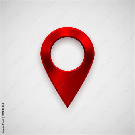 Red Technology Map Pointer Badge GPS Button Template With Metal Texture Chrome Steel Silver