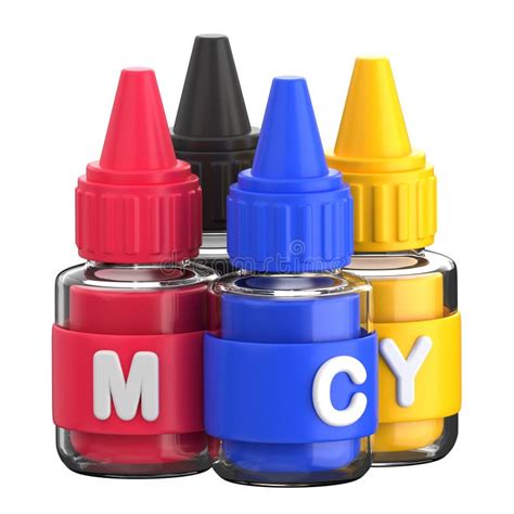 3d Printer Ink Bottles Representing Cmyk Colors Stock Illustration
