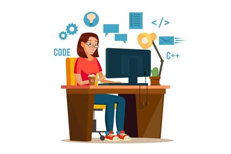 Programmer Woman Vector Programmer Workspace Working On