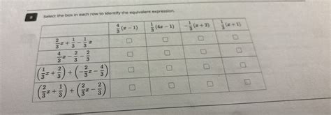 Solved Each Row To Identify The Equivalent Expression [math]