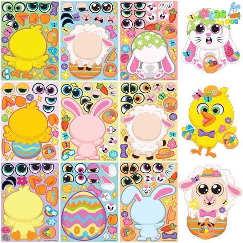 Joyin 36 Pcs 부활절 일치 얼굴 스티커 만들기 부활절 병아리 토