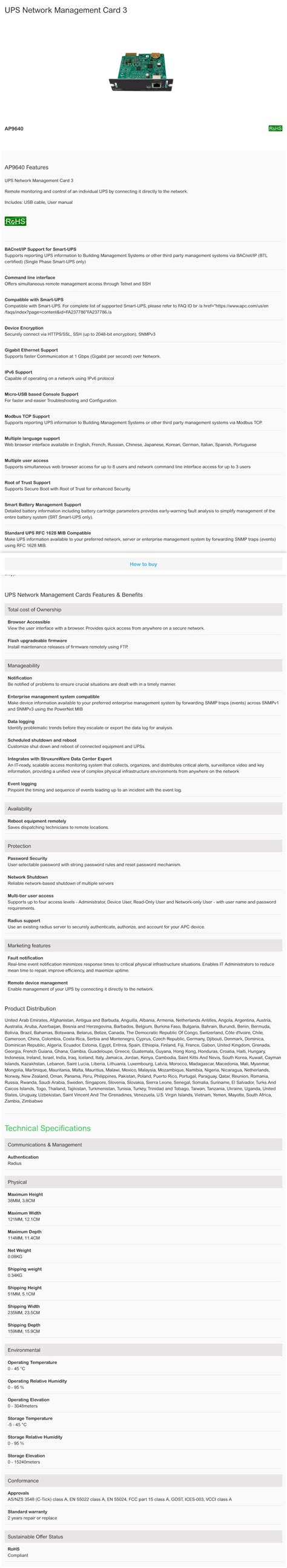 Apc Network Management Card 3 Ap9640 Pcc Computers