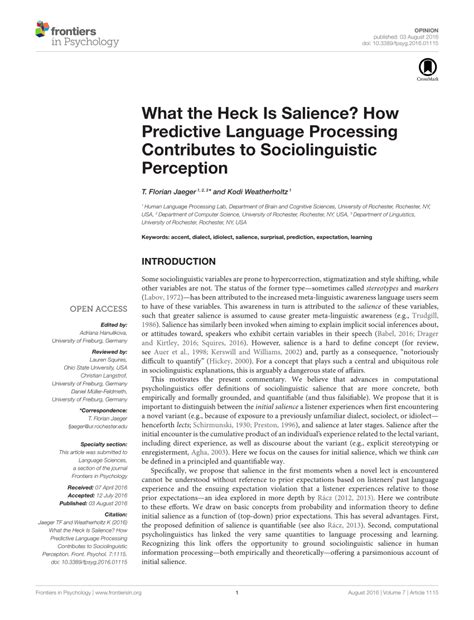 Pdf What The Heck Is Salience How Predictive Language Processing