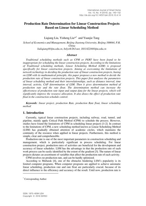 pdf production rate determination for linear construction projects