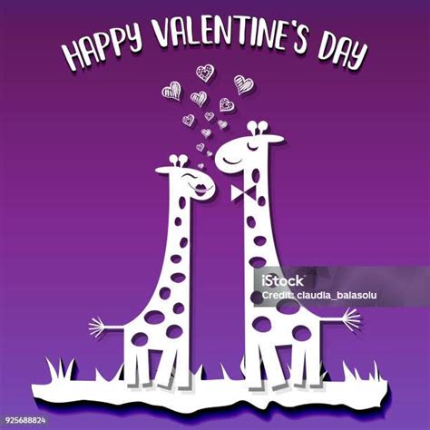 종이 사랑 자외선 배경에 발렌타인 카드에에서 기린을 잘라 3차원 형태에 대한 스톡 벡터 아트 및 기타 이미지 3차원 형태