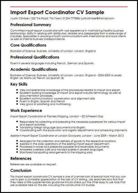 Import Export Coordinator Cv Tips And Examples Myperfectcv