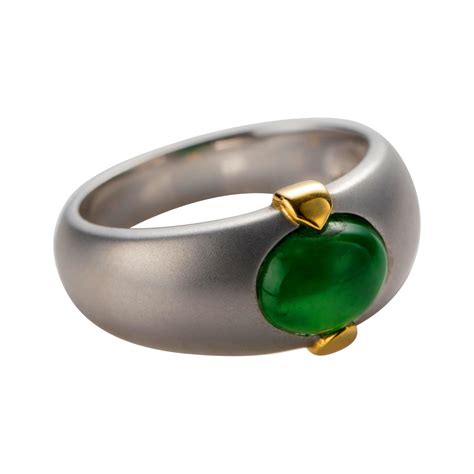 Jade Ring With Diamonds Midcentury Gia Certified Untreated At 1stdibs