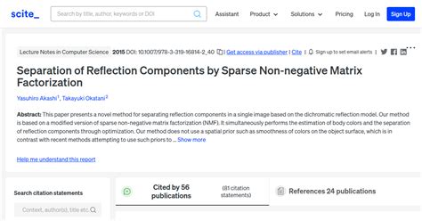 Separation Of Reflection Components By Sparse Non Negative Matrix
