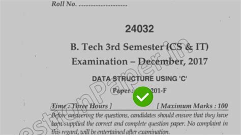 2017 Mdu Btech Cse It 3rd Sem Data Structure Using C Question Paper Youtube