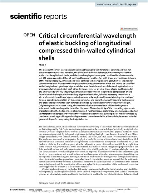 Pdf Critical Circumferential Wavelength Of Elastic Buckling Of