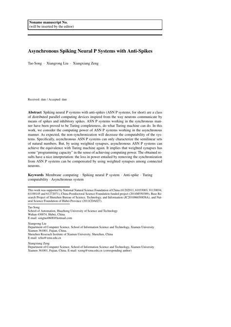 Pdf Asynchronous Spiking Neural P Systems With Anti Spikes