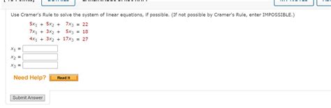 Solved Use Cramer S Rule To Solve The System Of Linear Chegg Com