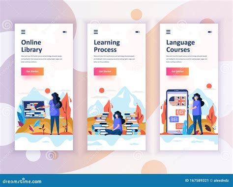 Set Of Onboarding Screens User Interface Kit For Library Learning