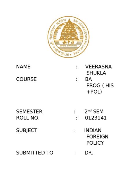 ifp assignment vs name veerasna shukla course ba prog his pol