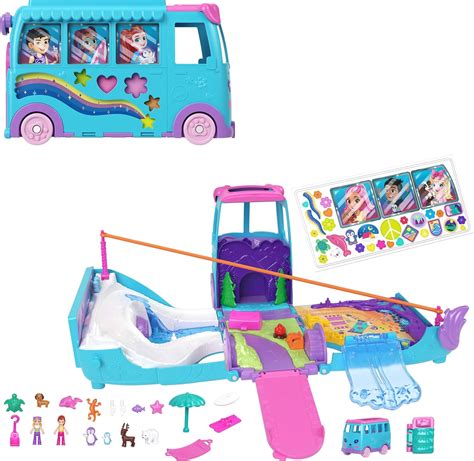 Polly Pocket Micro Dolls And Transforming Camper Van Vehicle Accessories Include