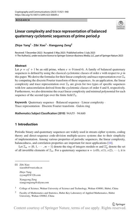 Linear Complexity And Trace Representation Of Balanced Quaternary