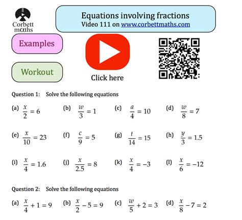 Free Solving Equations Involving Fractions Worksheet Download Free