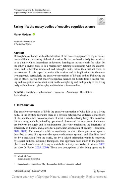 Pdf Facing Life The Messy Bodies Of Enactive Cognitive Science