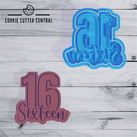 16 Cursive With Number Text Cookie Cutter And Embosser 8cm X 84cm