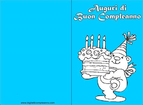 Biglietto Compleanno Biglietto Compleanno Da Colorare Con Orso E Torta Da Colorare