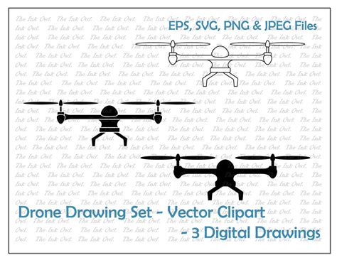 Simple Drone Vector Clipart Set Outline And Stamp Drawing Etsy Canada