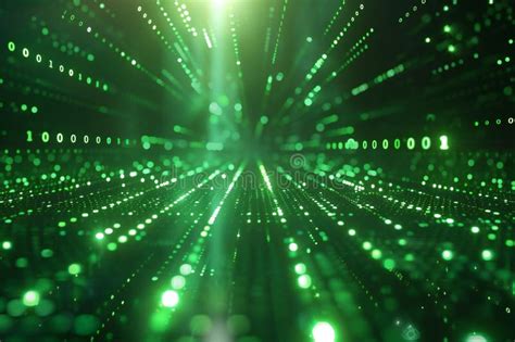 Digital Matrix Background With Green Binary Code And Light Rays Creating An Abstract Digital