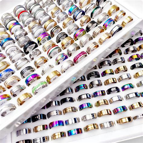 Badu Bg 100бр Партида Пръстени от неръждаема стомана за мъже и жени със смесен пръст Пръстен