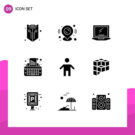Set Of 9 Modern Ui Icons Symbols Signs For Writer Type Map Pin Keys Imac Editable Vector Design