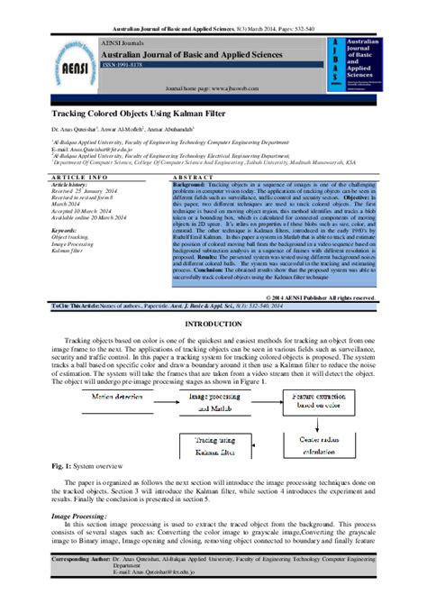 pdf tracking colored objects using kalman filter