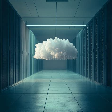 A Cloud Hovering In A Modern Data Center Illuminates The Future Of Technology Stock Illustration