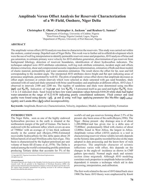 Pdf Amplitude Versus Offset Analysis For Reservoir Characterization