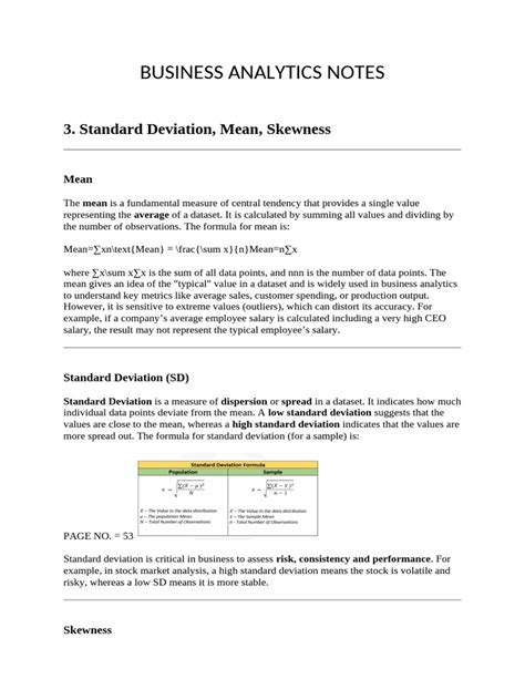 Business Analytics Notes Pdf Students T Test Normal Distribution