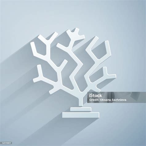 회색 배경에 격리 된 산호 아이콘을 잘라 종이 종이 아트 스타일 벡터 산호색에 대한 스톡 벡터 아트 및 기타 이미지 산호색 로고 3차원 형태 Istock