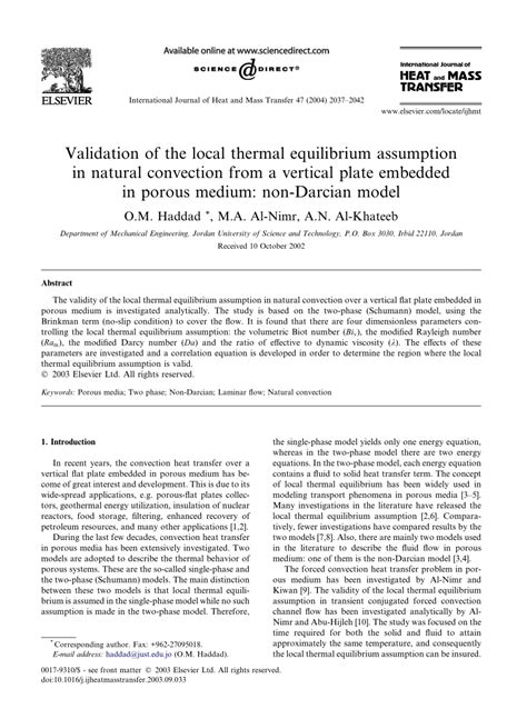 Pdf Validation Of The Local Thermal Equilibrium Assumption In Natural Convection From A
