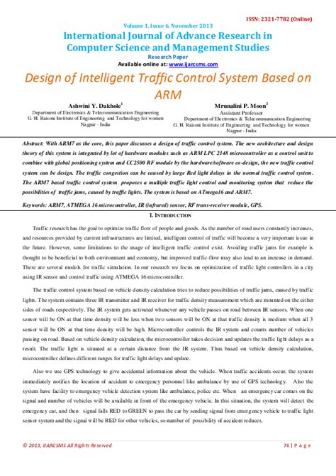 pdf design of intelligent traffic control system based on arm